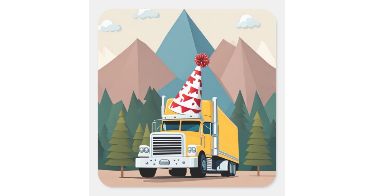 Happy Birthday Truck Driver Transport Semi Square Sticker | Zazzle