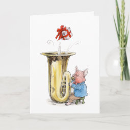 Happy Birthday tuba-blowing pig card | Zazzle