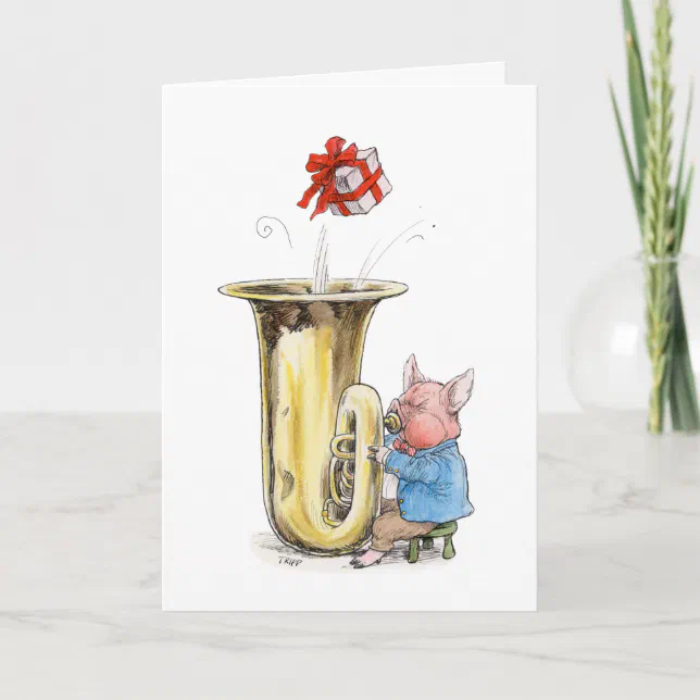 Happy Birthday tuba-blowing pig card | Zazzle