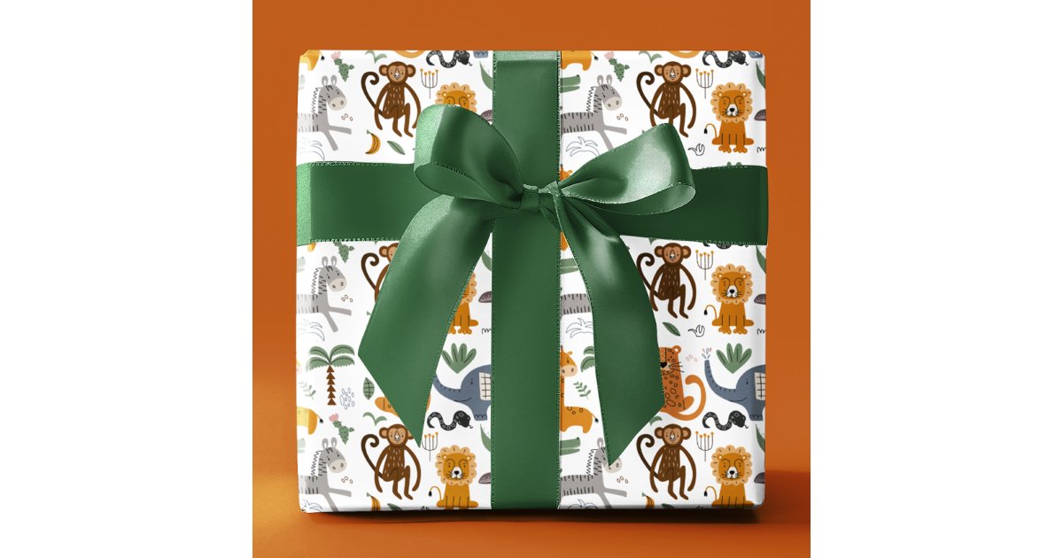 Happy Birthday Two Wild Cute Safari Animals Wrapping Paper | Zazzle