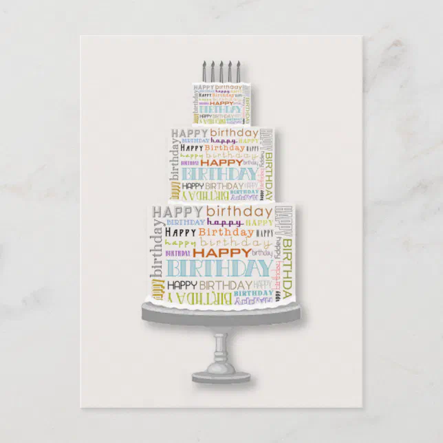 Happy Birthday Typography Cake Postcard | Zazzle