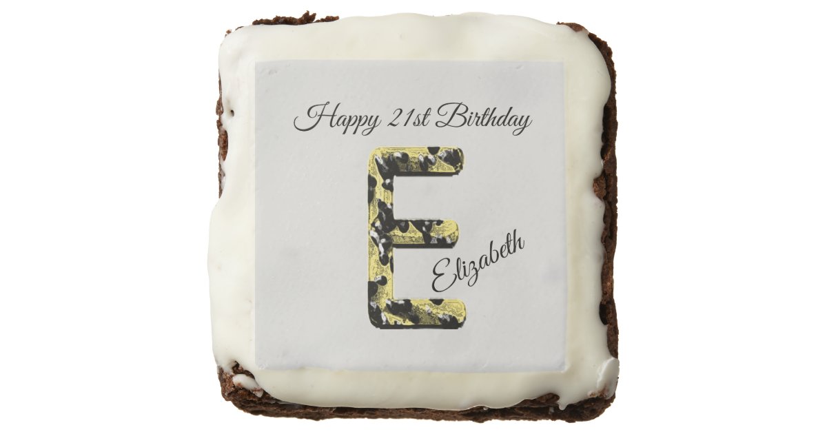 Happy Birthday Unique Gold Black Letter E Monogram Brownie | Zazzle