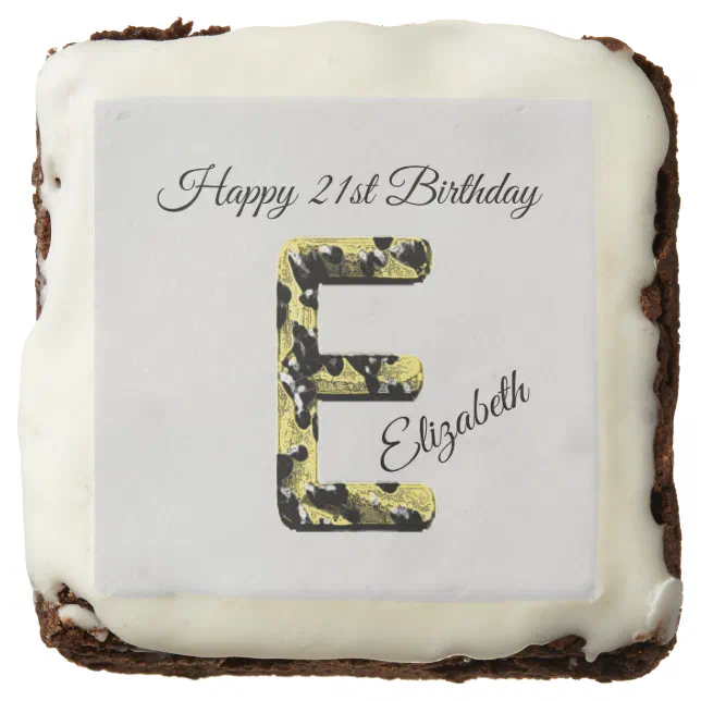 Happy Birthday Unique Gold Black Letter E Monogram Brownie | Zazzle