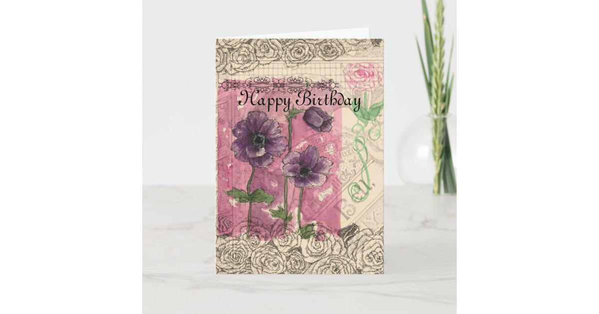 Happy Birthday Victorian Flower Collage Art Card | Zazzle