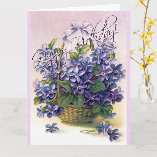 Happy Birthday Violets Flower Basket Card | Zazzle