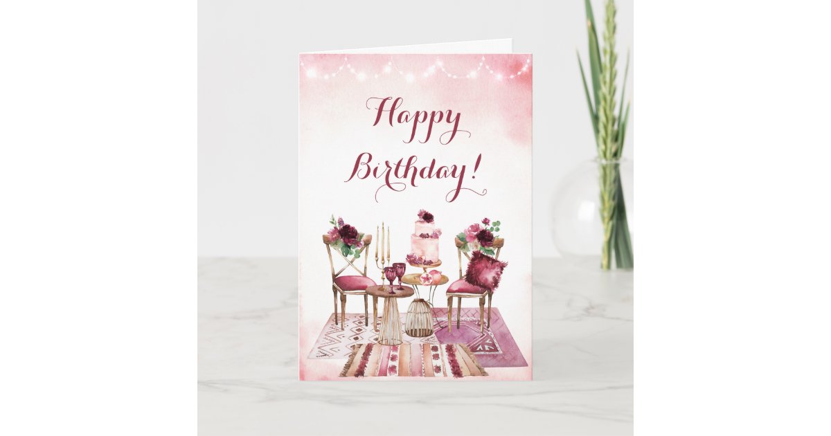 Happy Birthday Watercolor Boho Floral Card | Zazzle.com