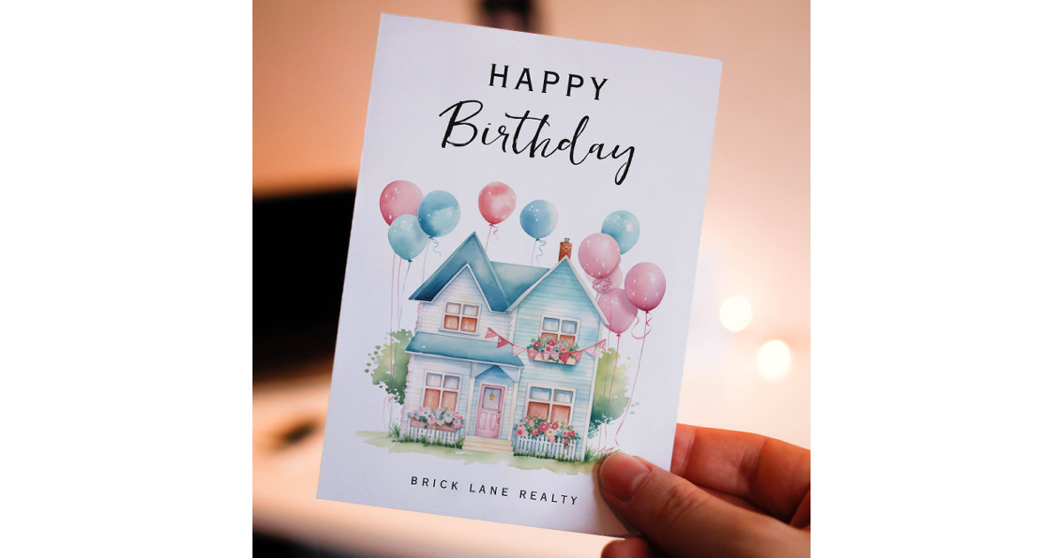 Happy Birthday Watercolor House Real Estate Holiday Postcard | Zazzle