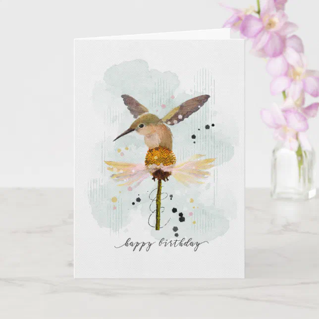 Happy Birthday Watercolor Hummingbird Card | Zazzle