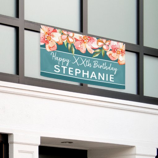 Happy Birthday - Watercolor Painted Flowers Banner | Zazzle