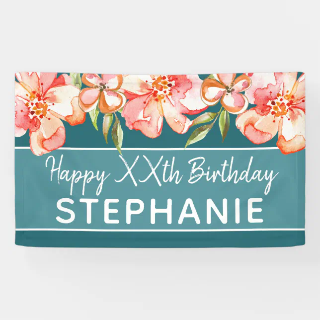 Happy Birthday - Watercolor Painted Flowers Banner | Zazzle