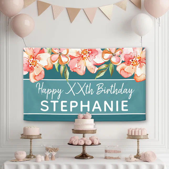 Happy Birthday - Watercolor Painted Flowers Banner | Zazzle