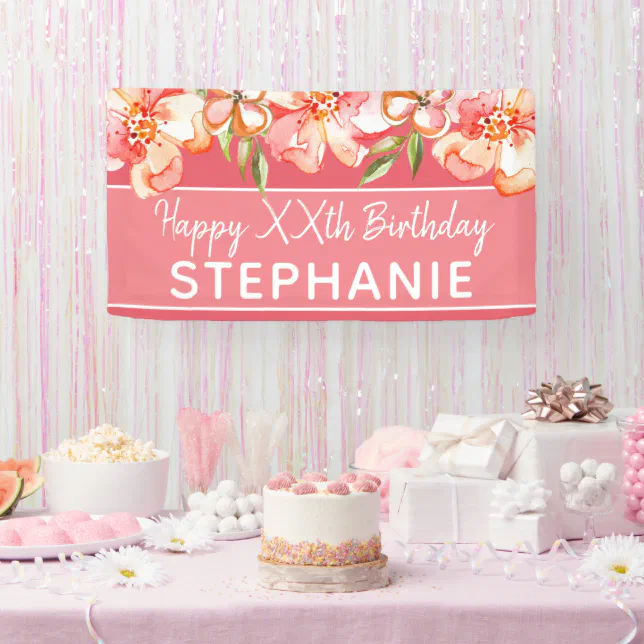 Happy Birthday - Watercolor Painted Flowers text Banner | Zazzle