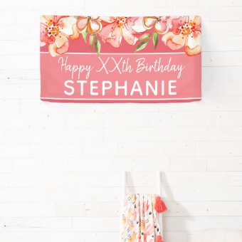 Happy Birthday - Watercolor Painted Flowers text Banner | Zazzle