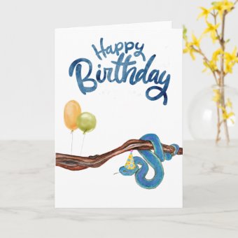 Happy Birthday Watercolor Snake Reptile Card | Zazzle