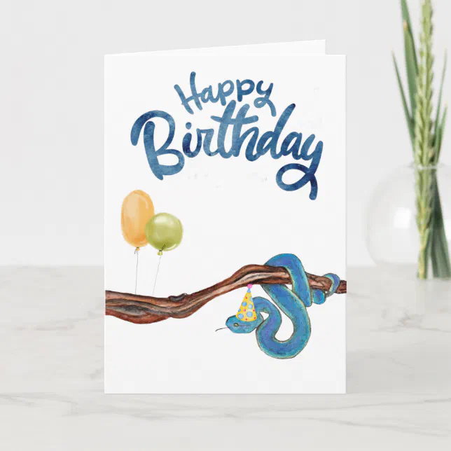 Happy Birthday Watercolor Snake Reptile Card | Zazzle