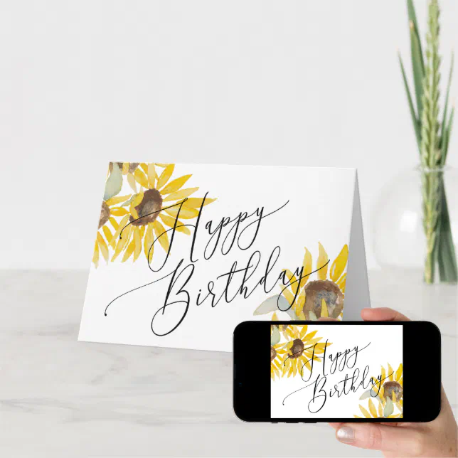 Happy Birthday Watercolor Sunflower Card | Zazzle