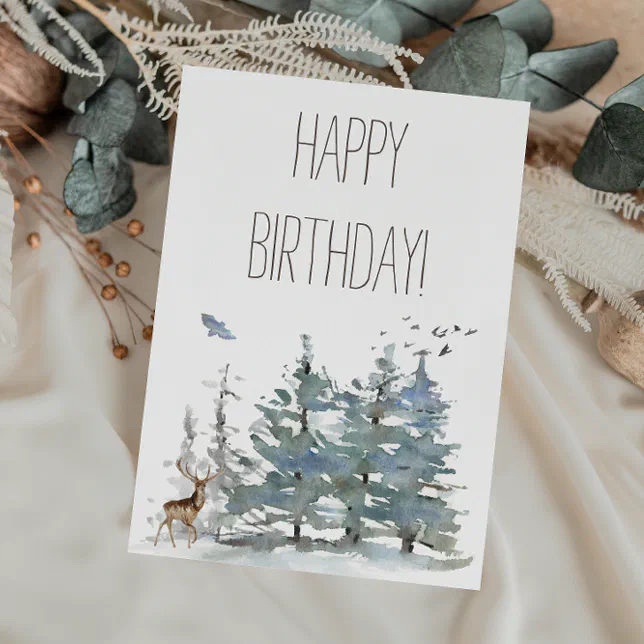 Happy Birthday Watercolor Woodland Forest Card | Zazzle