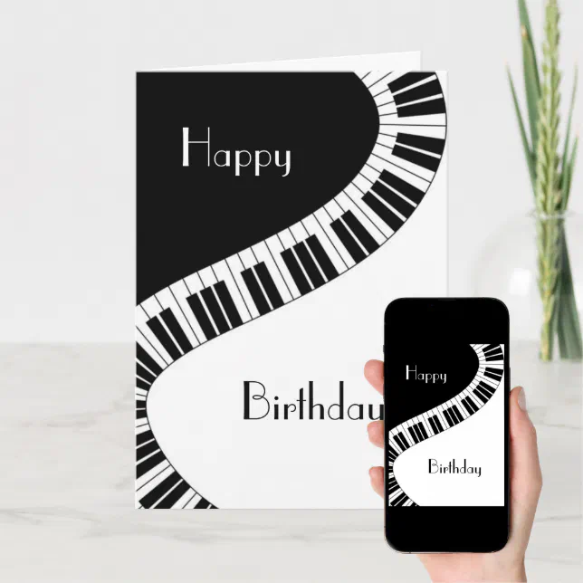 Happy Birthday - Wavy Curved Piano Keys Card | Zazzle