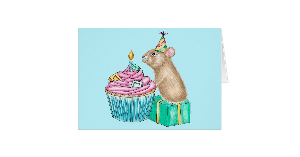 Happy Birthday Whimsical Cupcake Pika Illustration | Zazzle