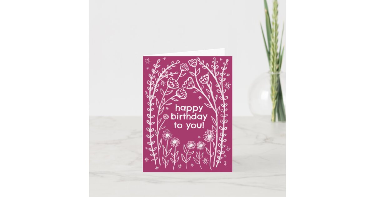 Happy Birthday Whimsical Floral Sketch Doodle Card | Zazzle