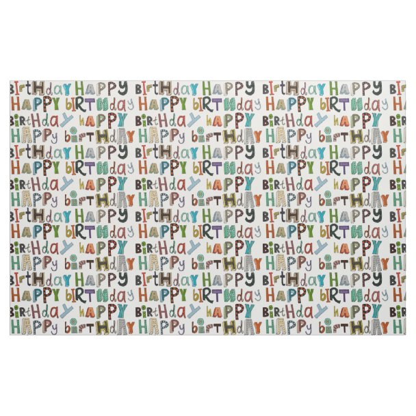 happy birthday cream fabric | Zazzle
