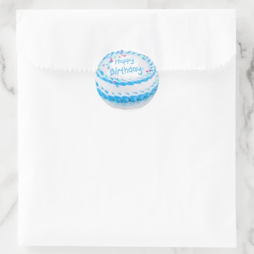 Happy birthday with blue frosting classic round sticker | Zazzle