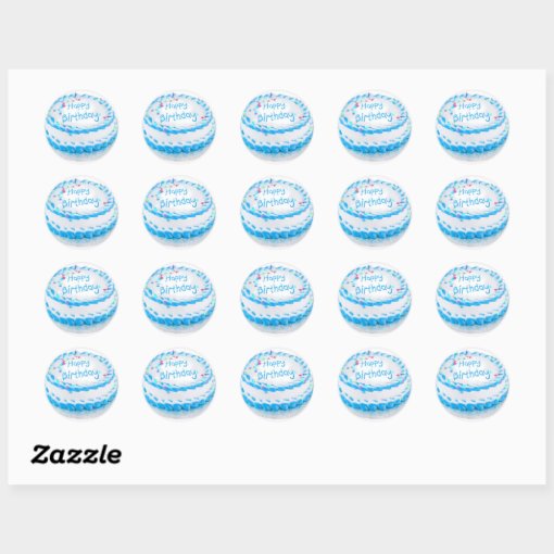 Happy birthday with blue frosting classic round sticker | Zazzle