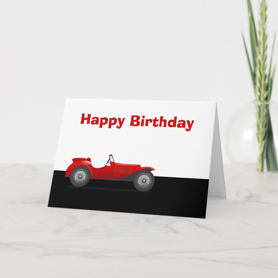 Happy birthday with classic car red racing car card | Zazzle