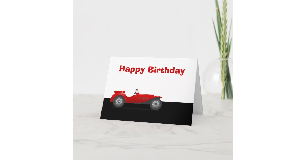 Happy birthday with classic car red racing car card | Zazzle