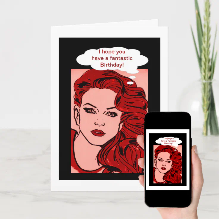 Happy birthday with comic girl Birthday wishes Card | Zazzle