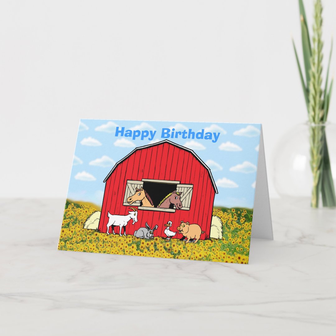 Happy birthday with farm animals card | Zazzle