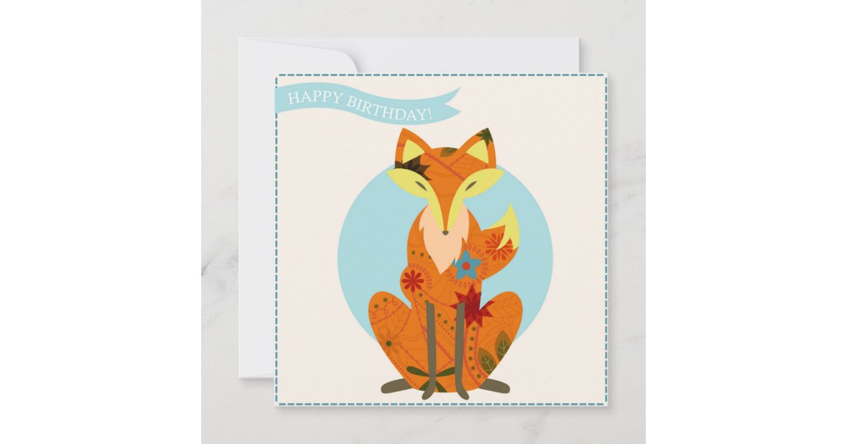 Happy birthday with fox card | Zazzle