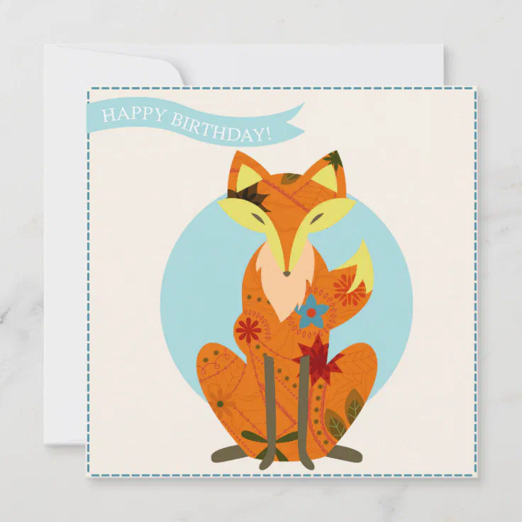 Happy birthday with fox card | Zazzle