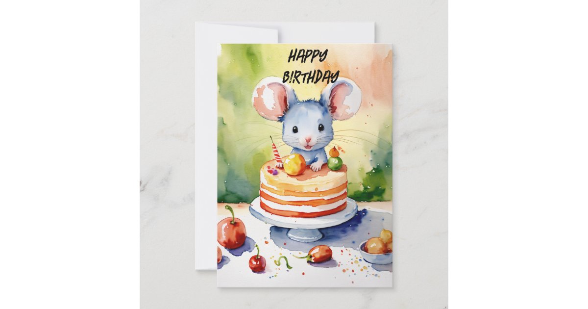 Happy birthday with little mouse card | Zazzle