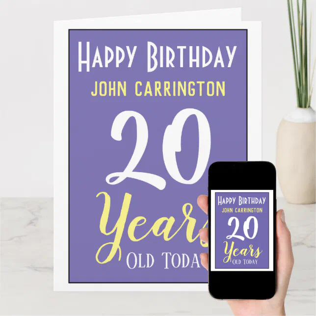 Happy Birthday with Name & Age 20 Years Card | Zazzle