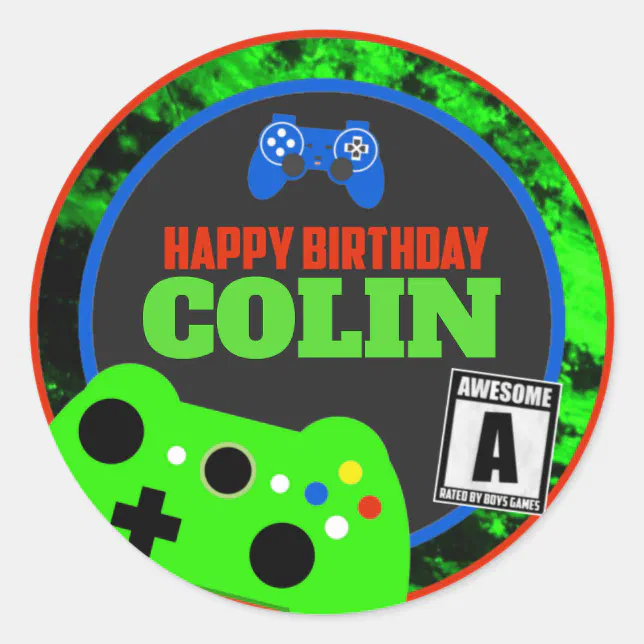 Happy Birthday with Name Video Gamer Birthday Classic Round Sticker ...