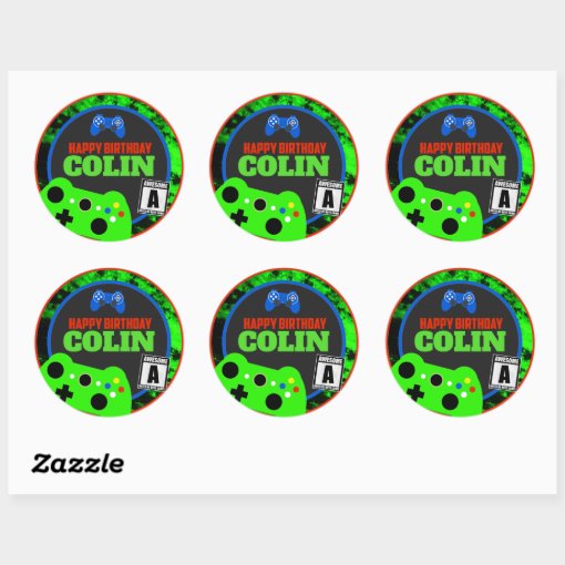 Happy Birthday with Name Video Gamer Birthday Classic Round Sticker ...