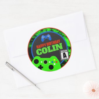 Happy Birthday with Name Video Gamer Birthday Classic Round Sticker ...