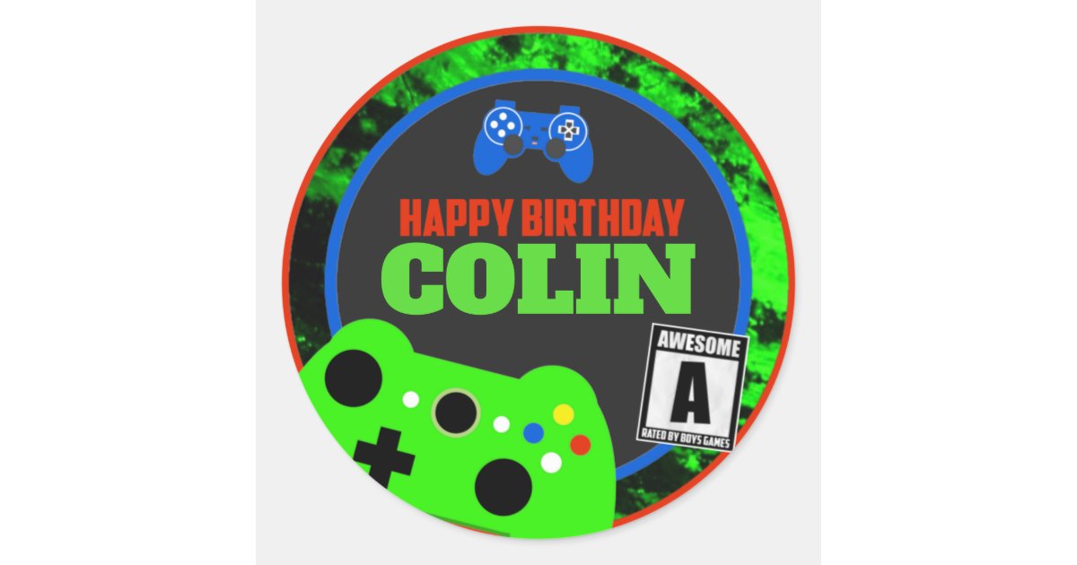 Happy Birthday with Name Video Gamer Birthday Classic Round Sticker ...