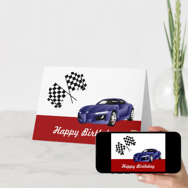 Happy Birthday with racing car Card | Zazzle
