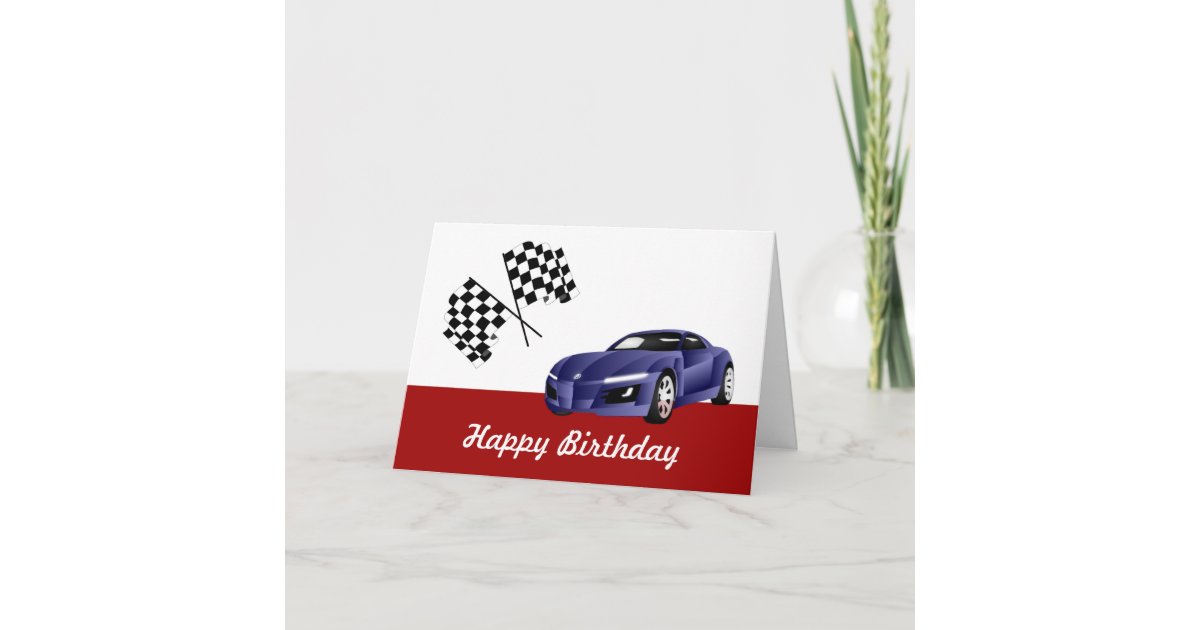 Happy Birthday with racing car Card | Zazzle