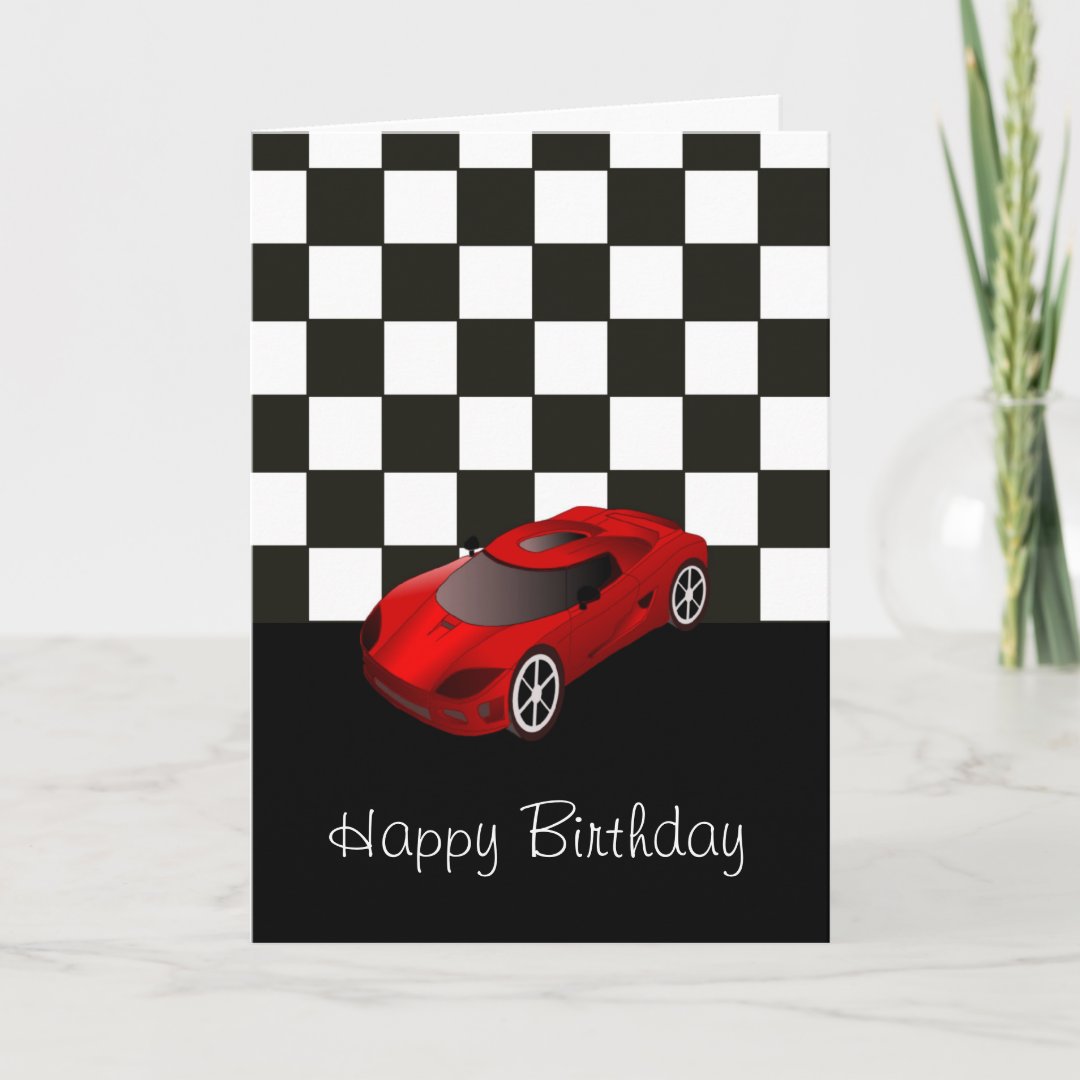 Happy birthday with red racing car card | Zazzle