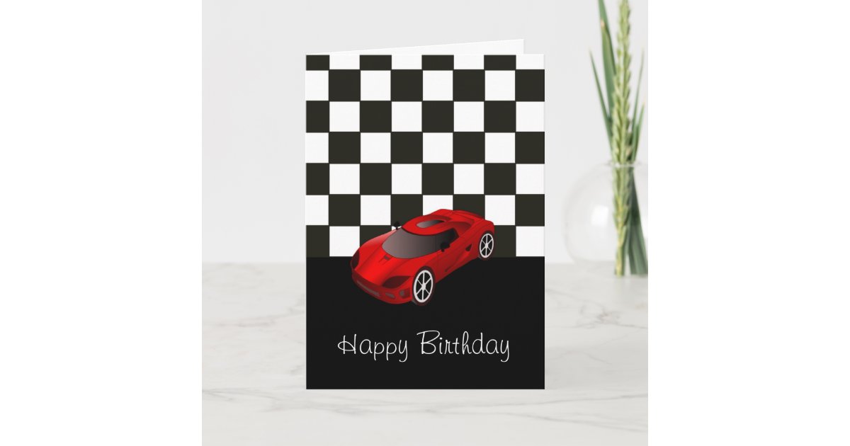 Happy birthday with red racing car card | Zazzle