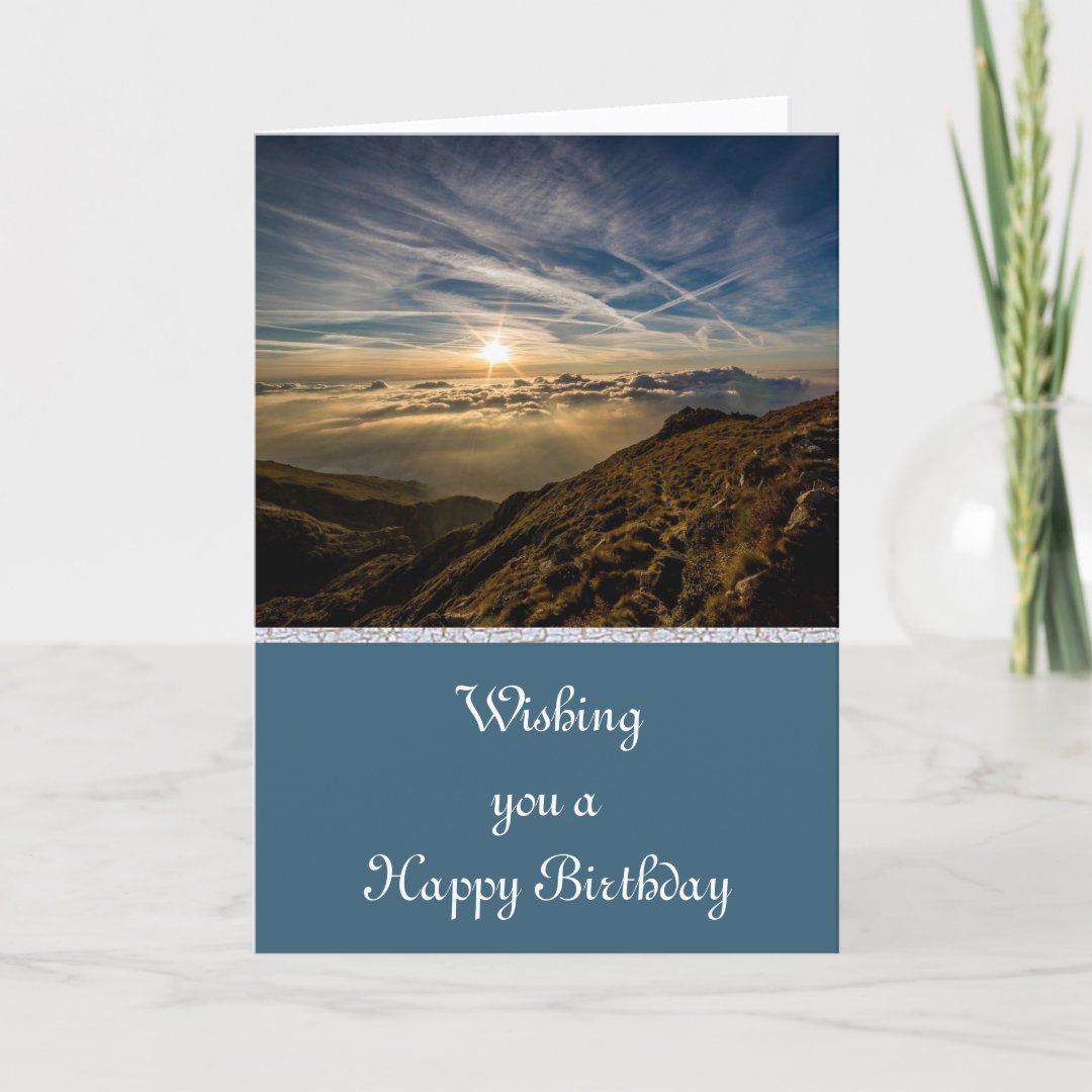 Happy Birthday with scenic mountain view Card | Zazzle