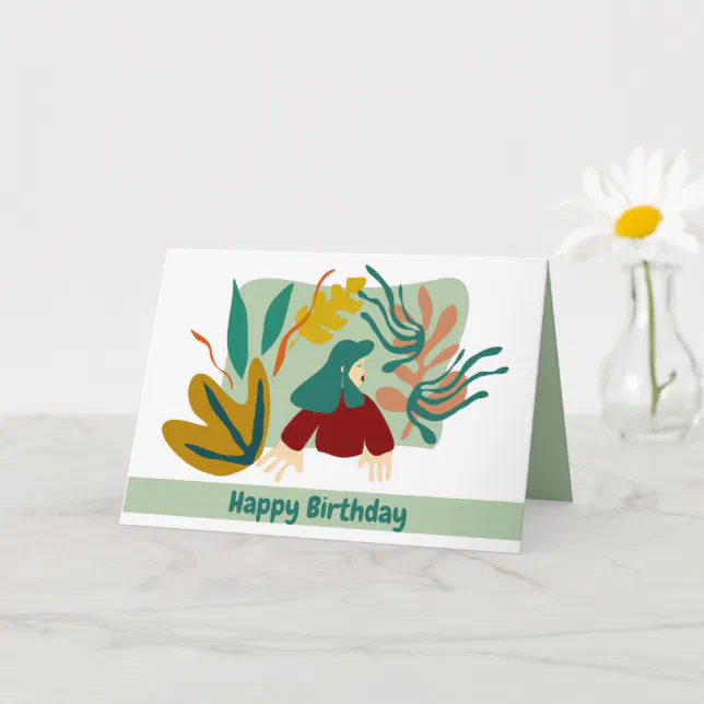 Happy birthday woman with matisse leaves. card | Zazzle