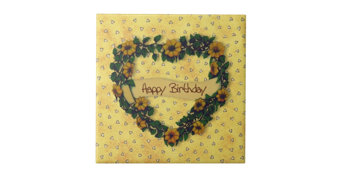 Happy Birthday Wreath Tile | Zazzle