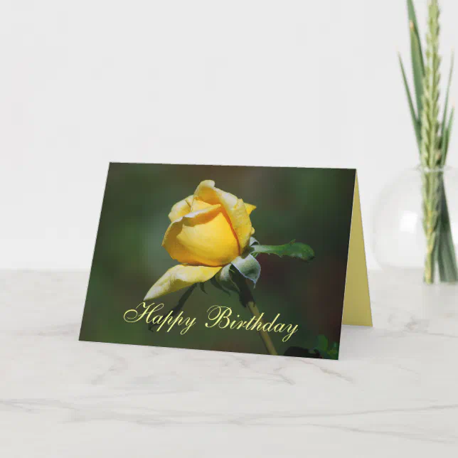 Happy Birthday Yellow Rose Bud Card | Zazzle