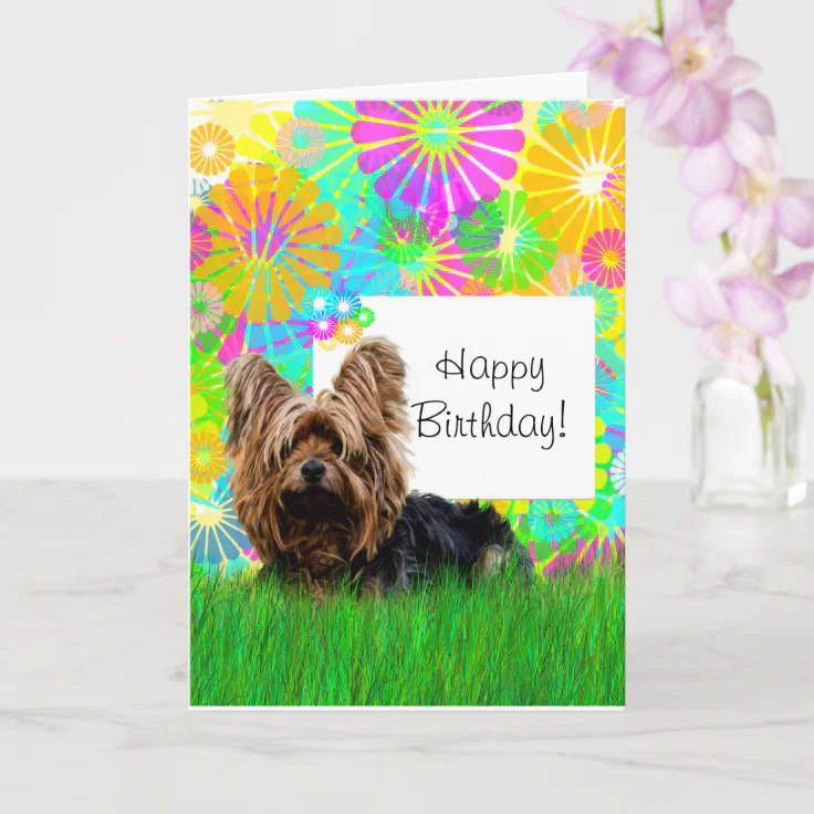 Happy Birthday Yorkie Dog Card | Zazzle