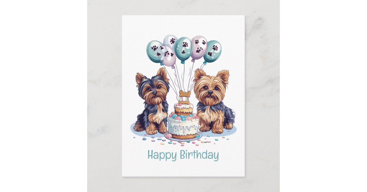 Happy Birthday Yorkie Dog Postcard | Zazzle