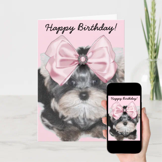 Happy Birthday Yorkie puppy greeting card | Zazzle